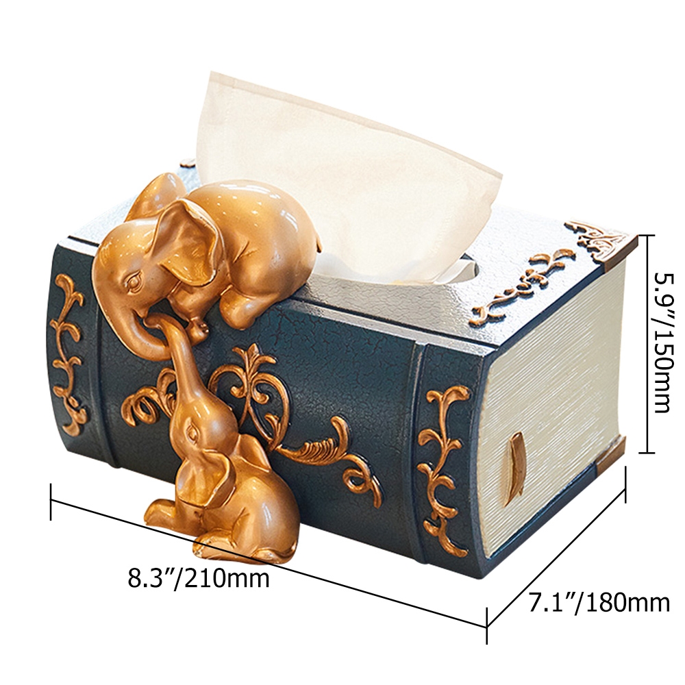 Contemporary Decor Book-Shaped Elephant Tissue Box Cover-Homary