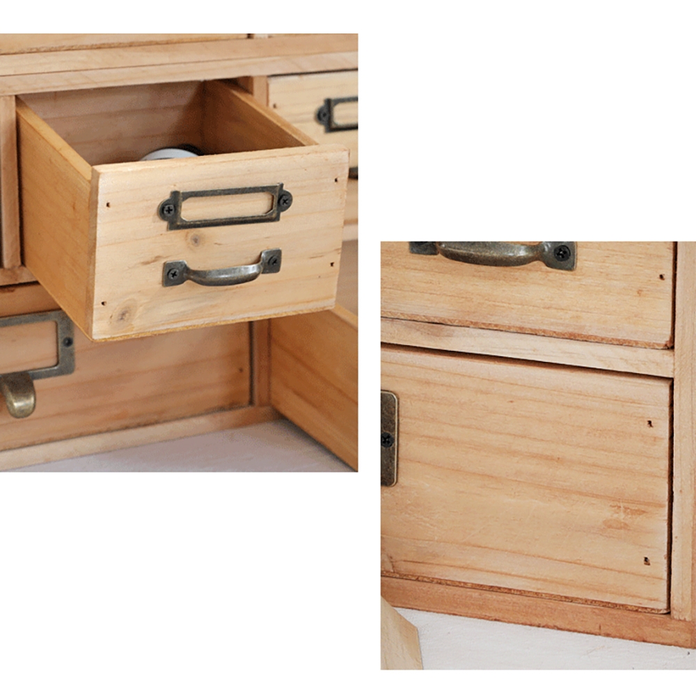 Rustic Wooden Desk Organizer Drawers Set with Metal Holder