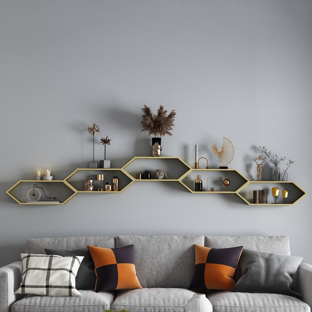 Modern Wall Mounted Floating Shelving in Gold-Homary
