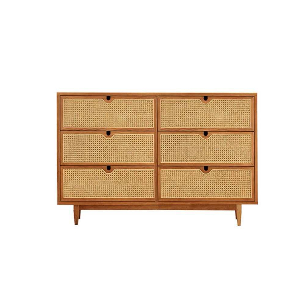 54" Nordic Natural Bedroom Dresser with 6 Drawers Rattan Woven