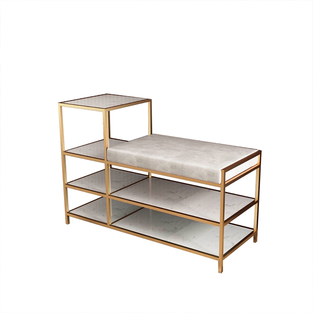 Velvet Upholstered 2-Tier Shoes Storage Stool in Gold Finish Modern ...