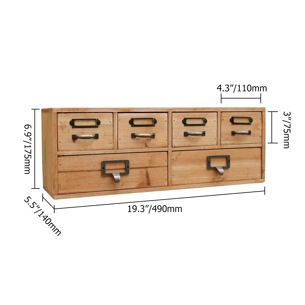 Rustic Wooden Desk Organizer Drawers Set with Metal Holder