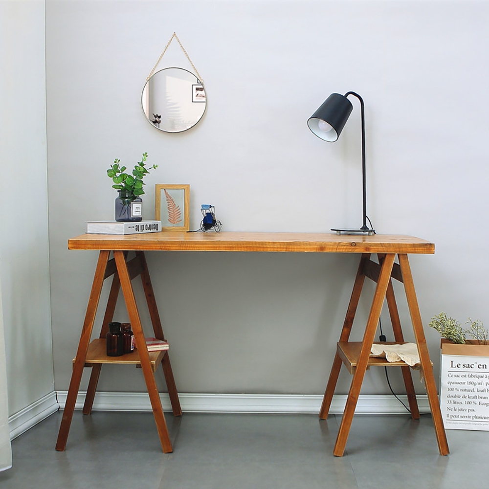47.2" Rectangular Wooden Desk with Shelf Foldable Writing Desk-Homary