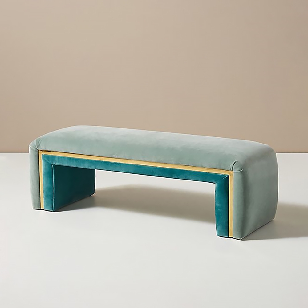 1000mm Bench Green Velvet Upholstered Bench Mid-Century Bench-Homary