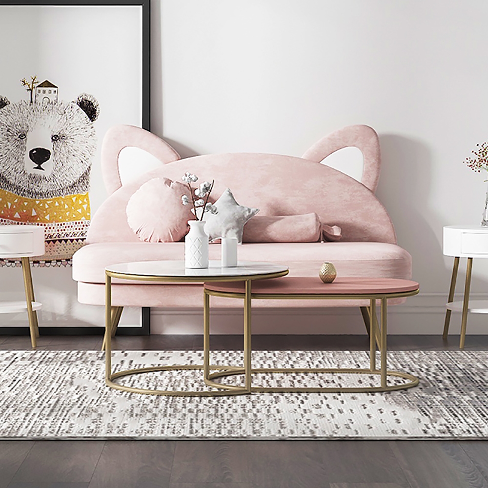 Pink Velvet Upholstered Sofa Solid Wood Frame Cute Sofa-Homary