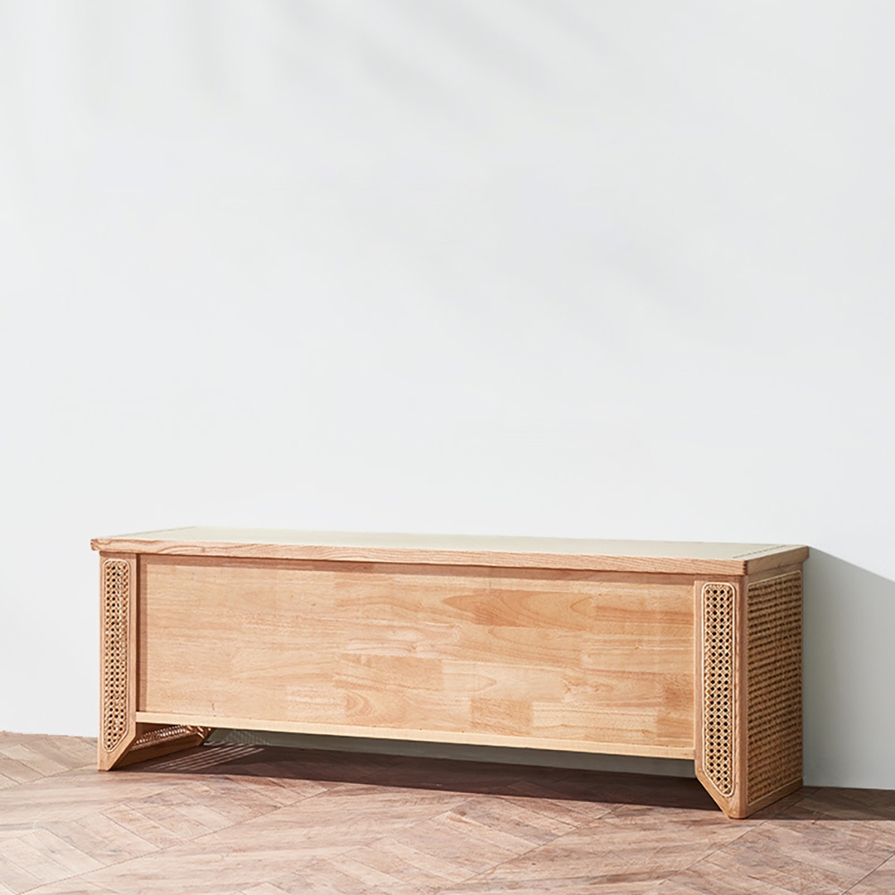 1460mm Japanese Natural TV Stand Rattan Woven Media Console With ...