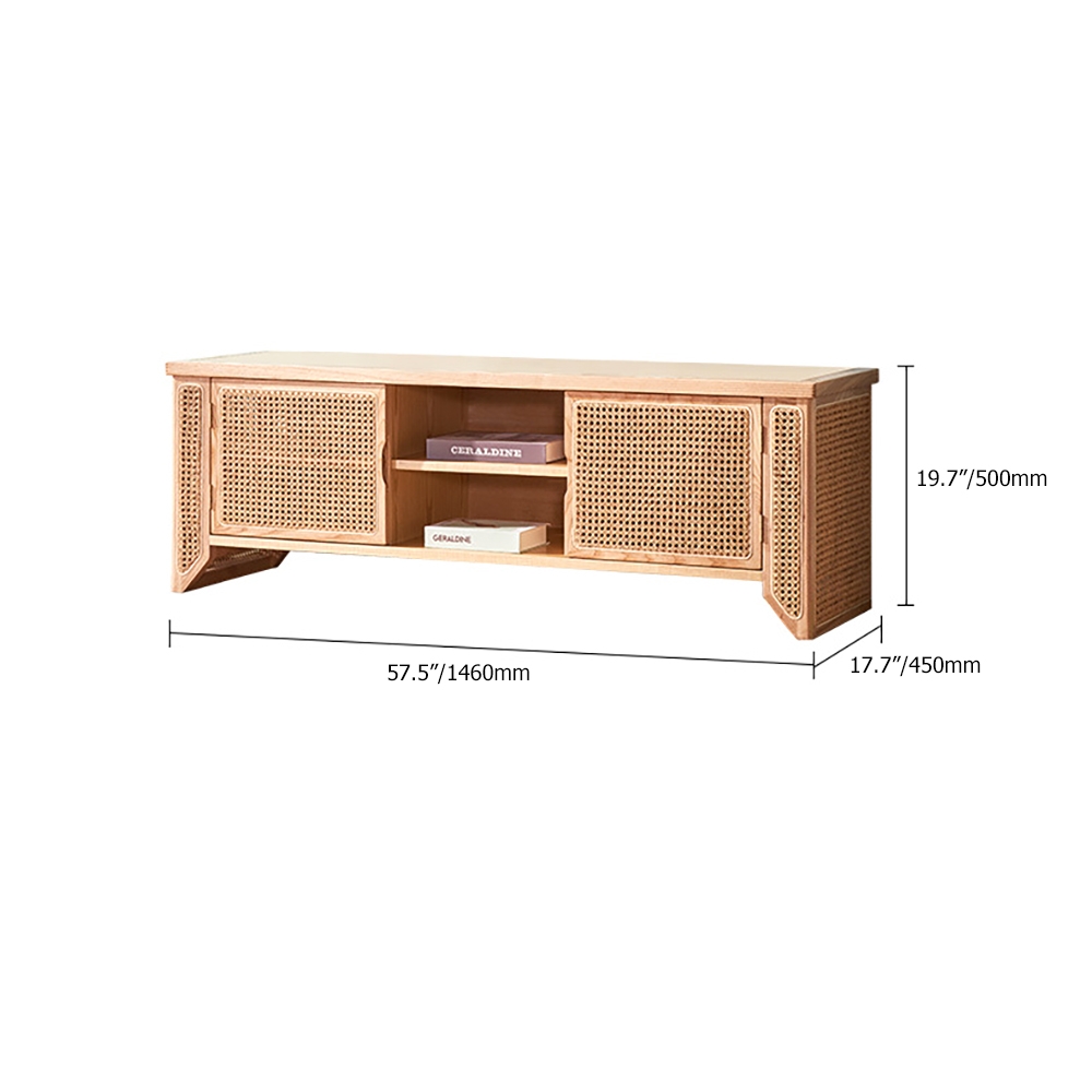 1460mm Japanese Natural TV Stand Rattan Woven Media Console With ...