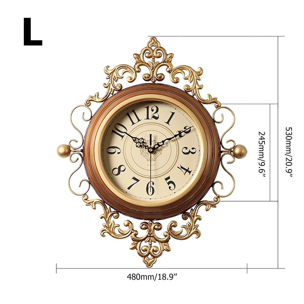 Large Classic Vintage Light Luxury Carved Metal Frame Wall Clock-Homary