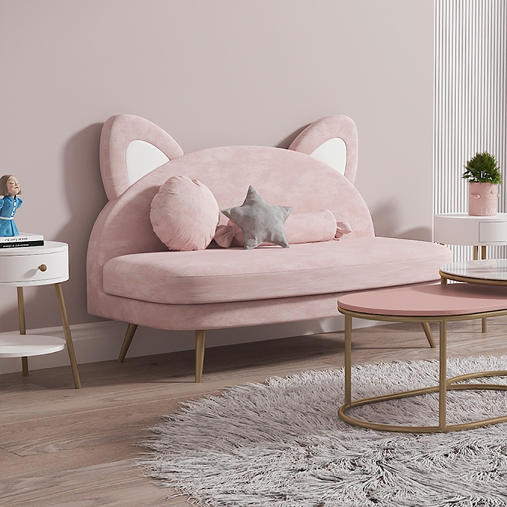 Pink Velvet Upholstered Sofa Solid Wood Frame Cute Sofa-Homary