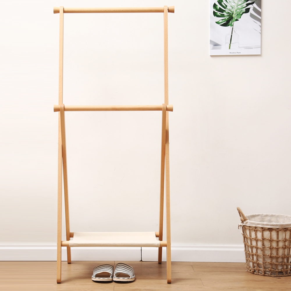 Modern Wooden Standing Coat Rack Foldable Clothing Rack with Shelf-Homary