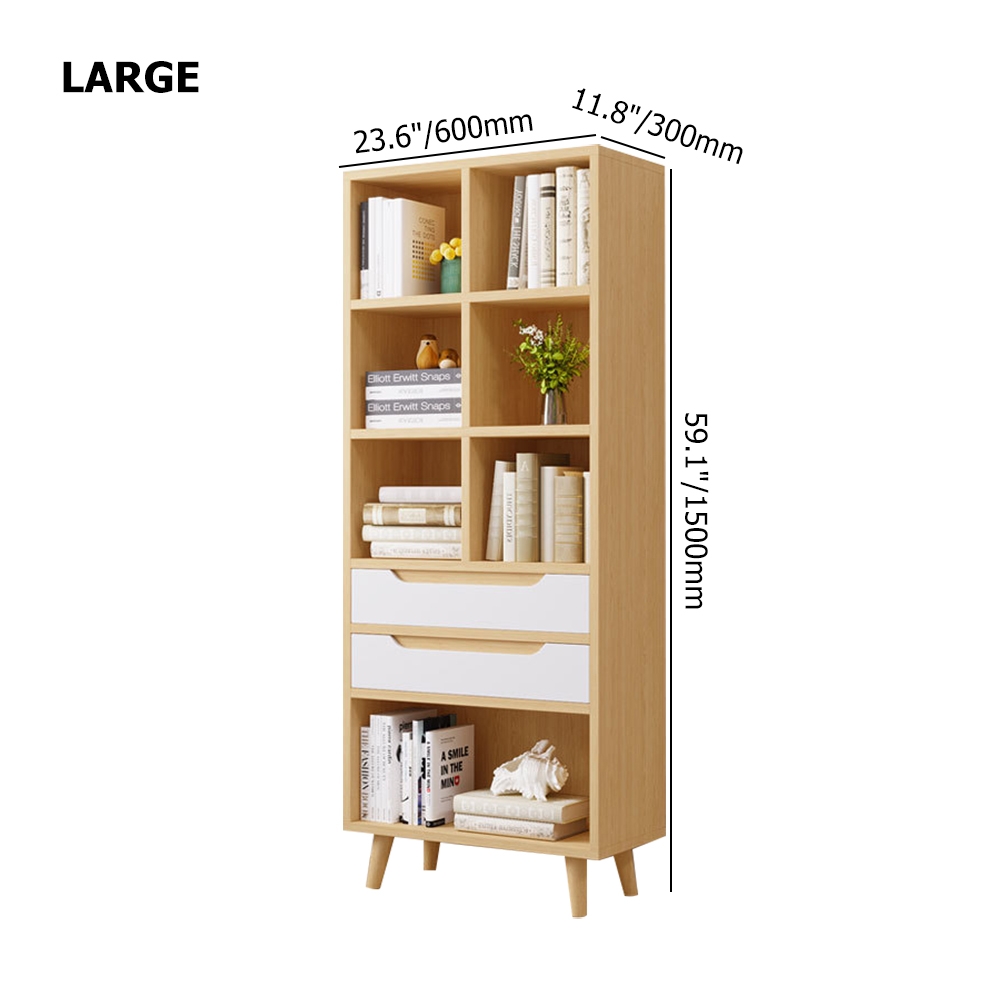 Rustic Modern Standard Bookshelf with Drawer in Natural-Homary
