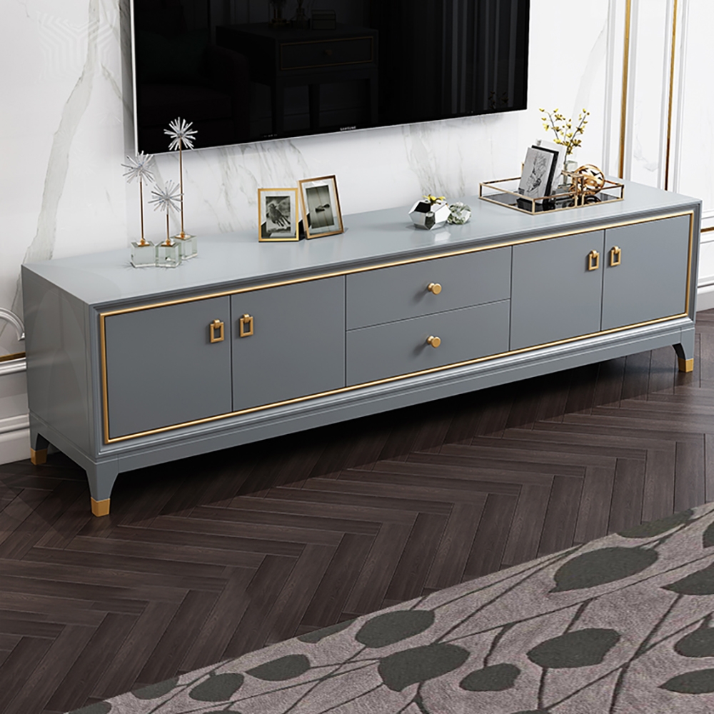 70" Minimalist Senior Gray TV Stand with Doors & Drawers in Small-Homary