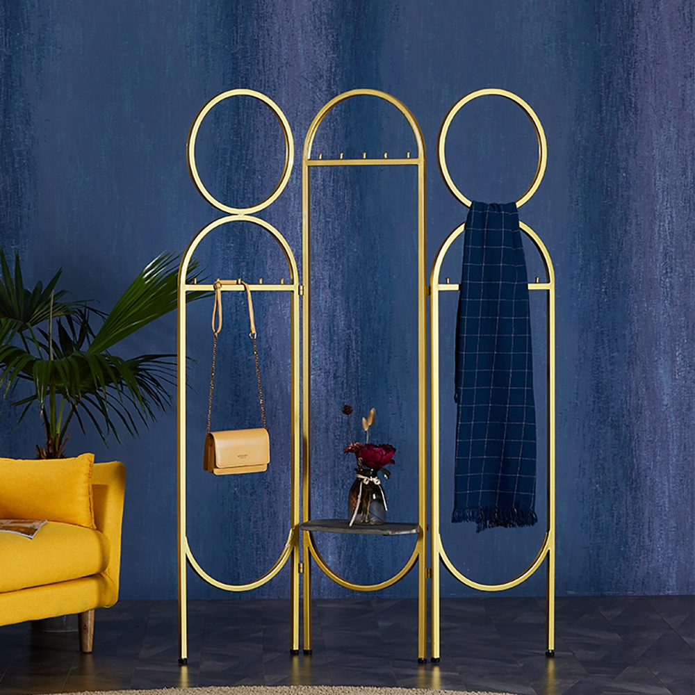Modern Standing Coat Stand 3-Panel Divider with Hooks-Homary