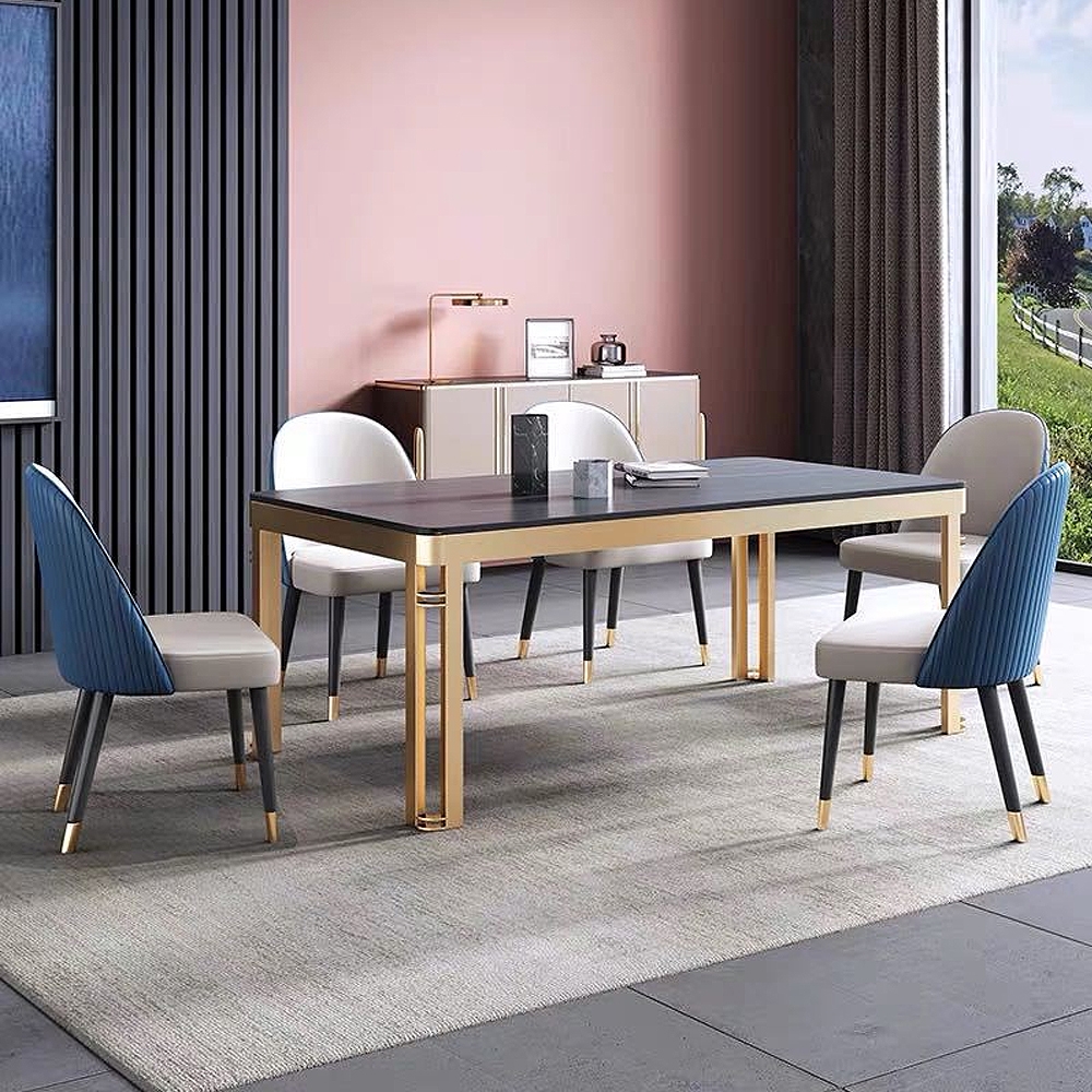 55.1" Modern Dining Table with Stone Top & Stainless Steel Legs ...