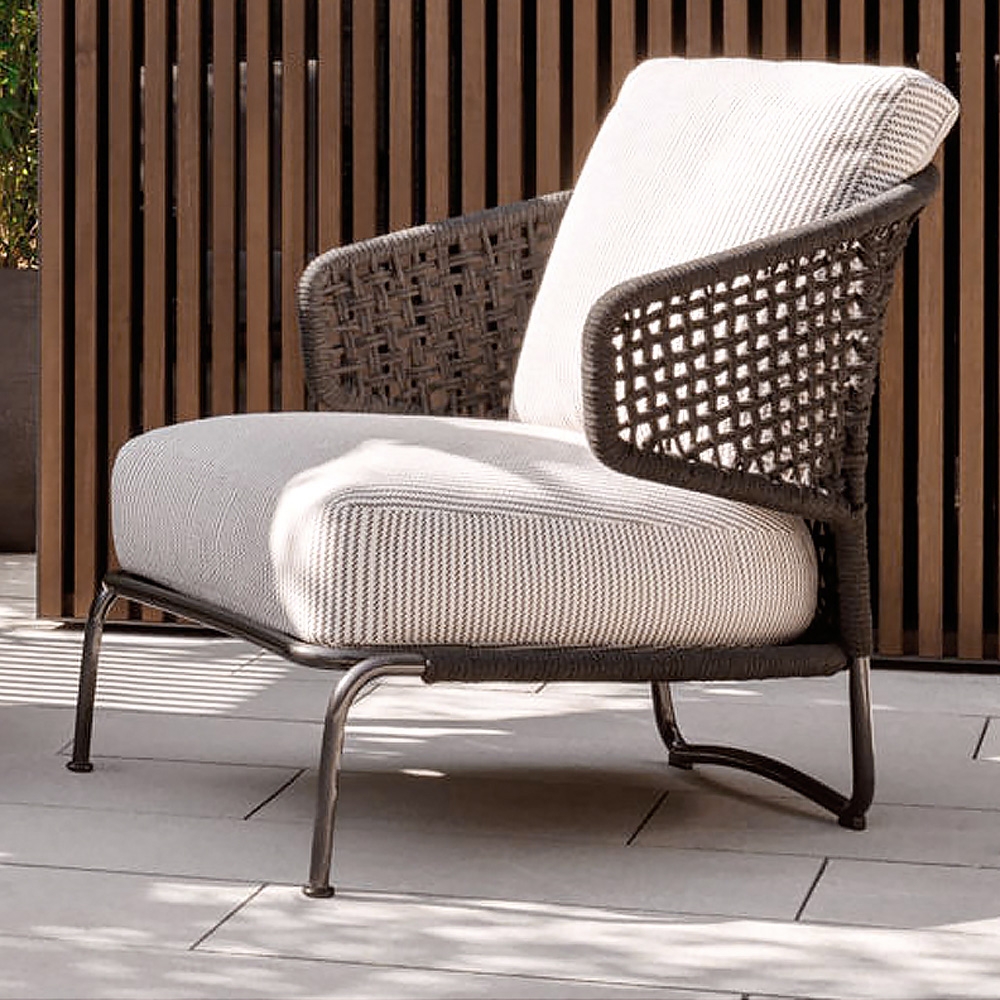 Rattan Patio Accent Chair with Square Arm and Cushion Pillow-Homary