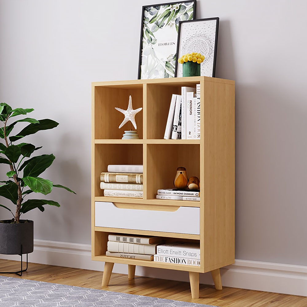 Rustic Modern Standard Bookshelf with Drawer in Natural-Homary