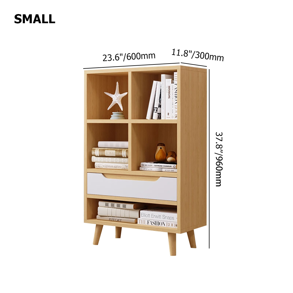 Rustic Modern Standard Bookshelf with Drawer in Natural-Homary