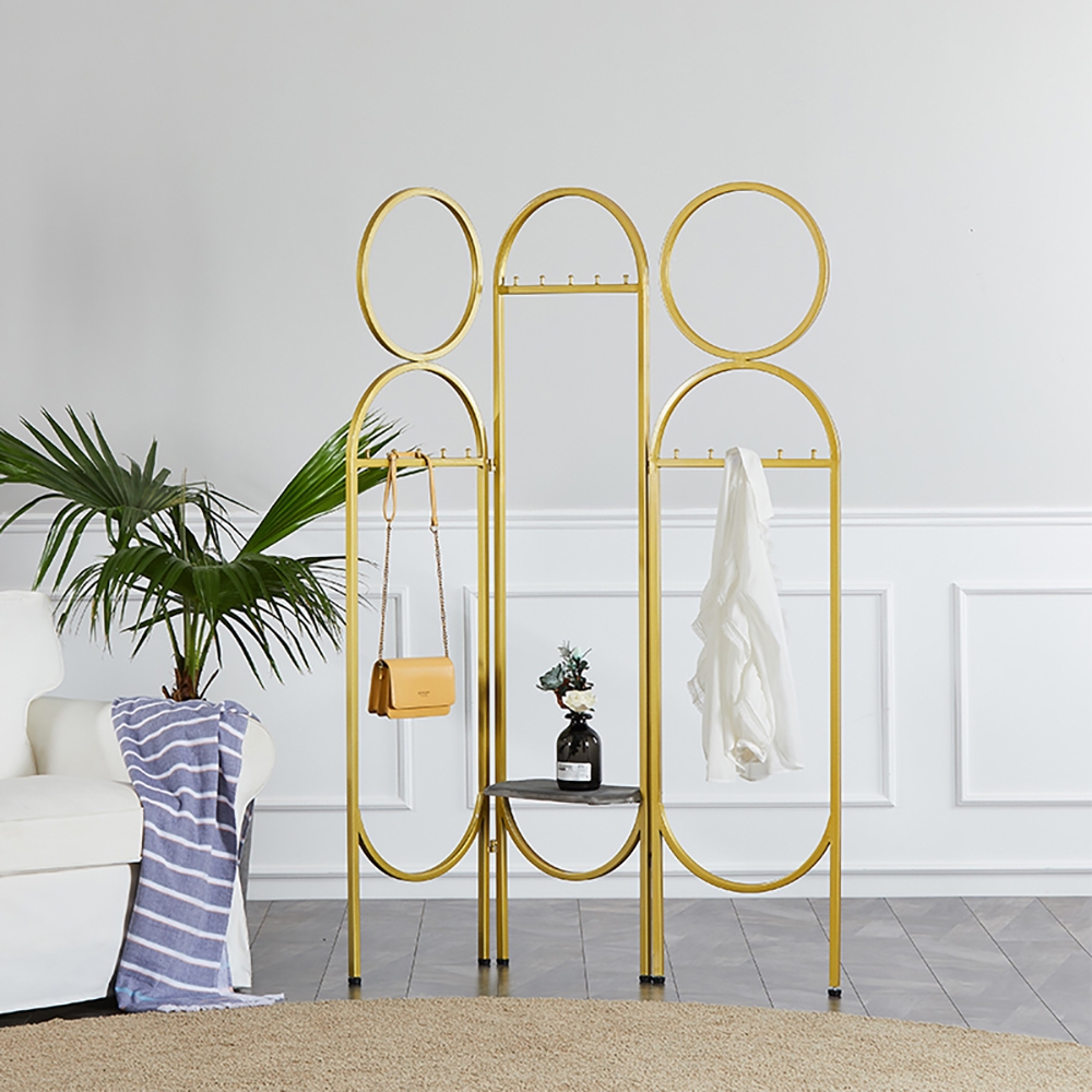 Modern Standing Coat Stand 3-Panel Divider with Hooks-Homary