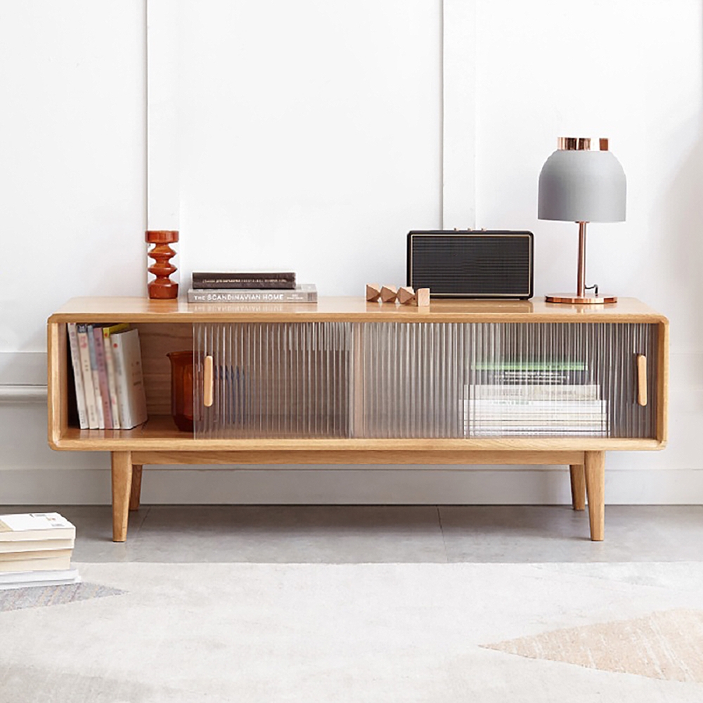 Rustic Coffee Table with Storage Natural Rectangle Wood & Glass-Homary