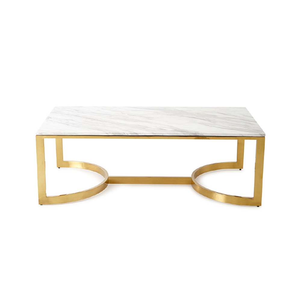 Modern Marble Coffee Table with Metal Frame Rectangle Accent Table-Homary