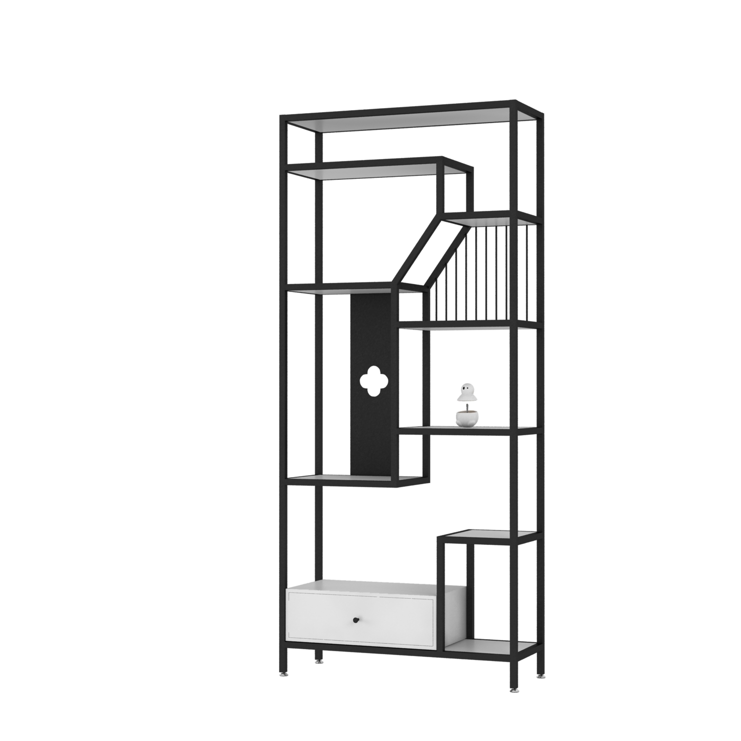 Black Metal Etagere Bookshelf With Drawer-Homary