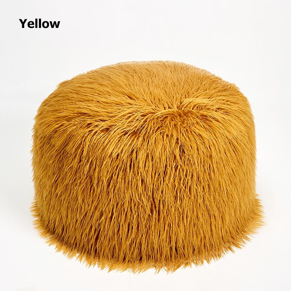 Puffy Round Faux Fur Upholstered Ottoman Stool-Homary