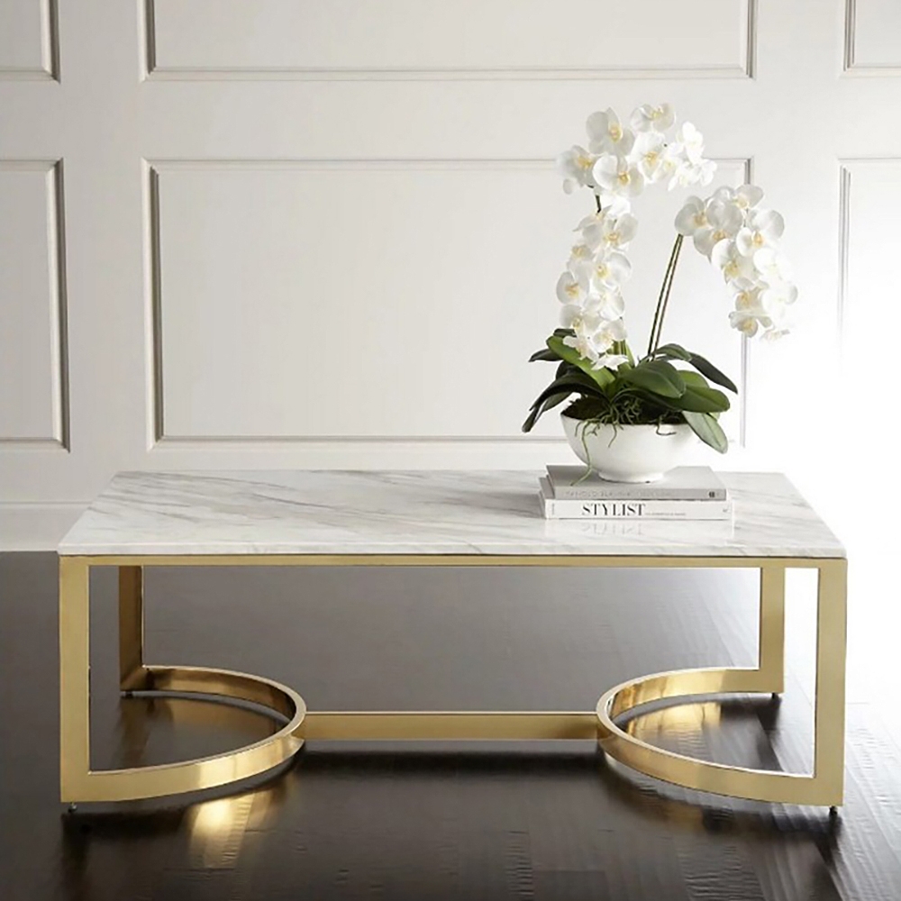 Modern Marble Coffee Table with Metal Frame Rectangle Accent Table-Homary