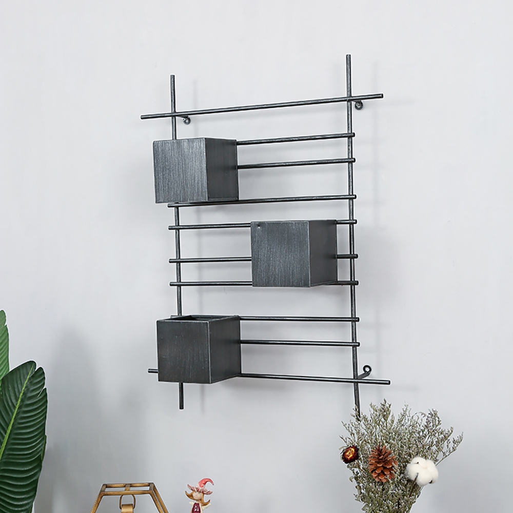 Industrial Wall Plant Stand Planter Rack with Adjustable Flower Pots-Homary