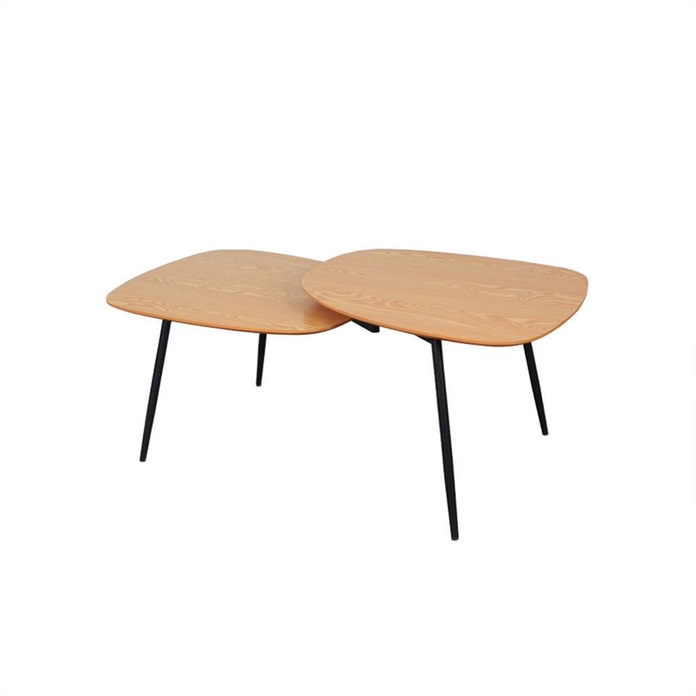 Modern Coffee Table with Triangle Oak Veneer Tops & Metal Legs-Homary