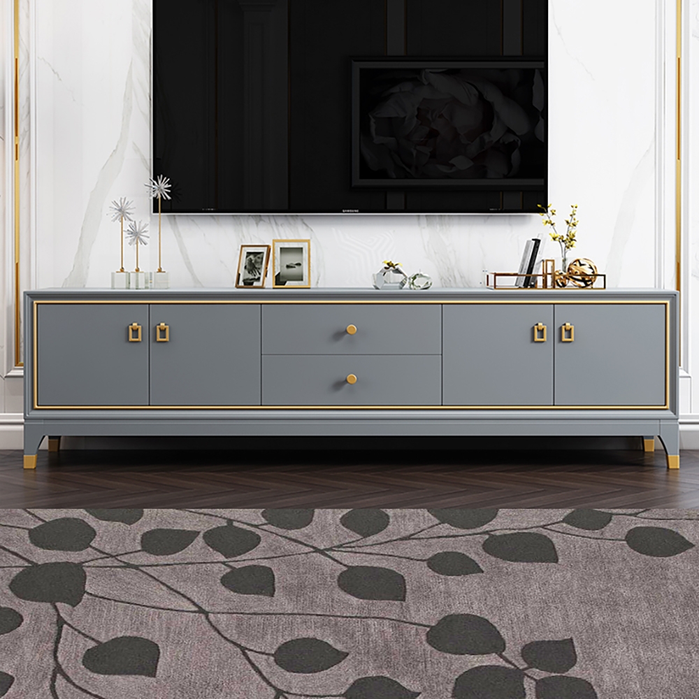 70" Minimalist Senior Gray TV Stand with Doors & Drawers in Small-Homary