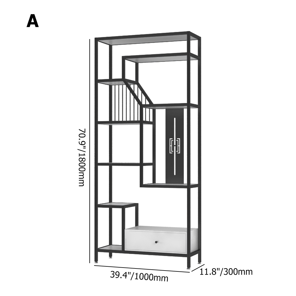 Black Metal Etagere Bookshelf With Drawer-Homary