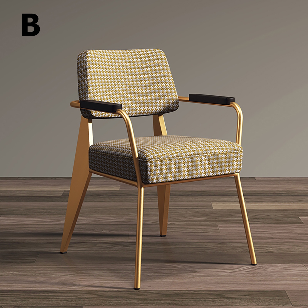 Style B Dining Chair Houndstooth Linen Upholstered Metal Dining Chair ...