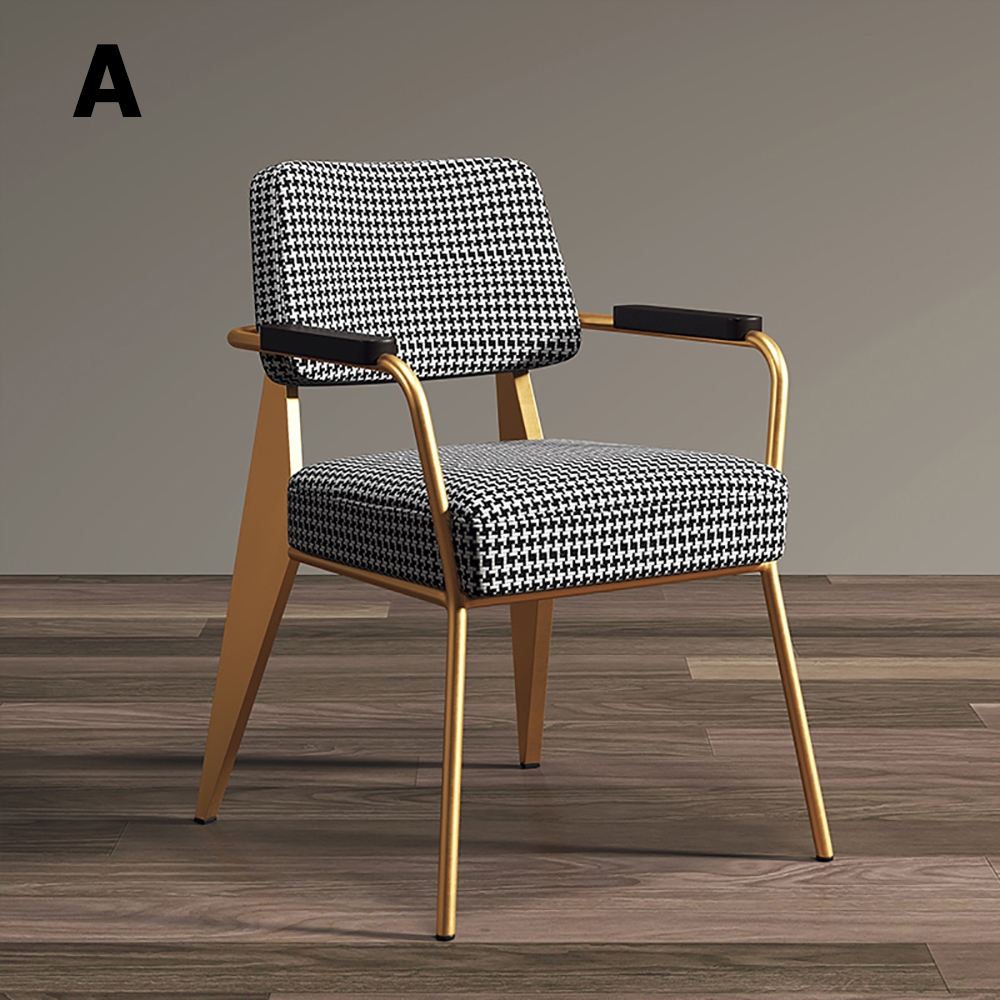 Style B Dining Chair Houndstooth Linen Upholstered Metal Dining Chair ...