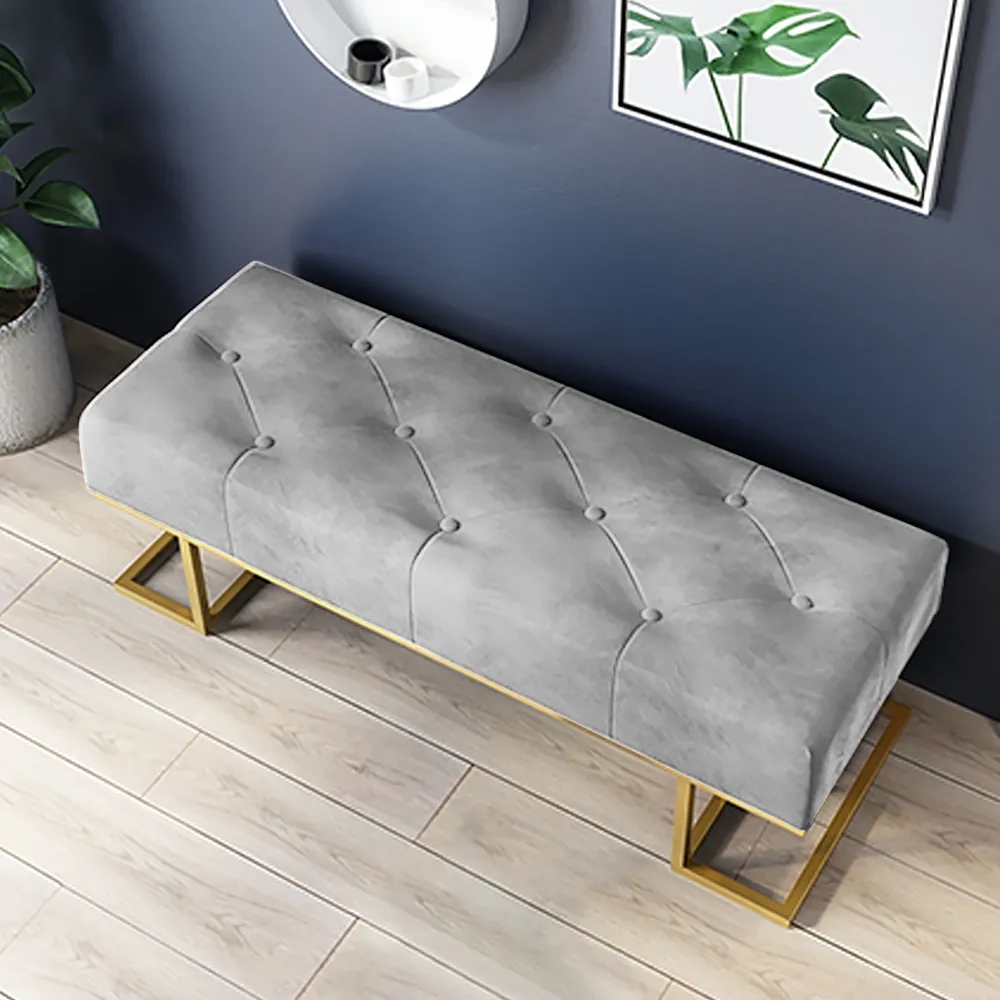 Gray Tufted Bench Upholstered Velvet Bench Modern Bench-Homary