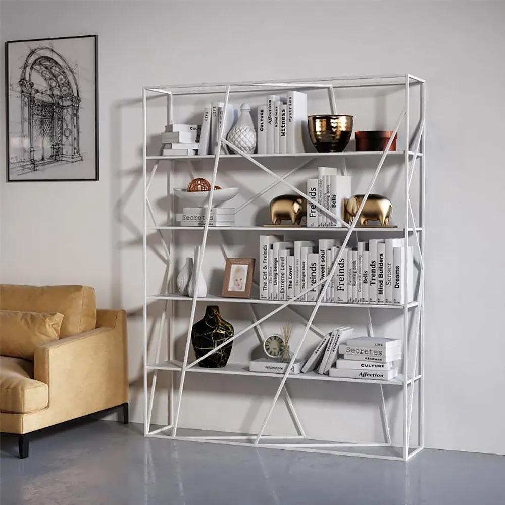 Contemporary Geometric Bookshelf Rectangle Shelf in White