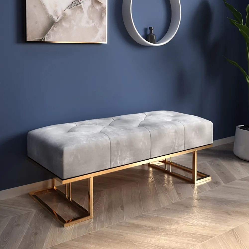 Gray Tufted Bench Upholstered Velvet Bench Modern Bench-Homary