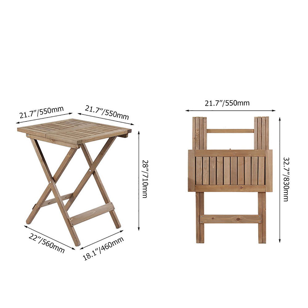 3-Pieces Patio Folding Bistro Set with Square Table and Chair