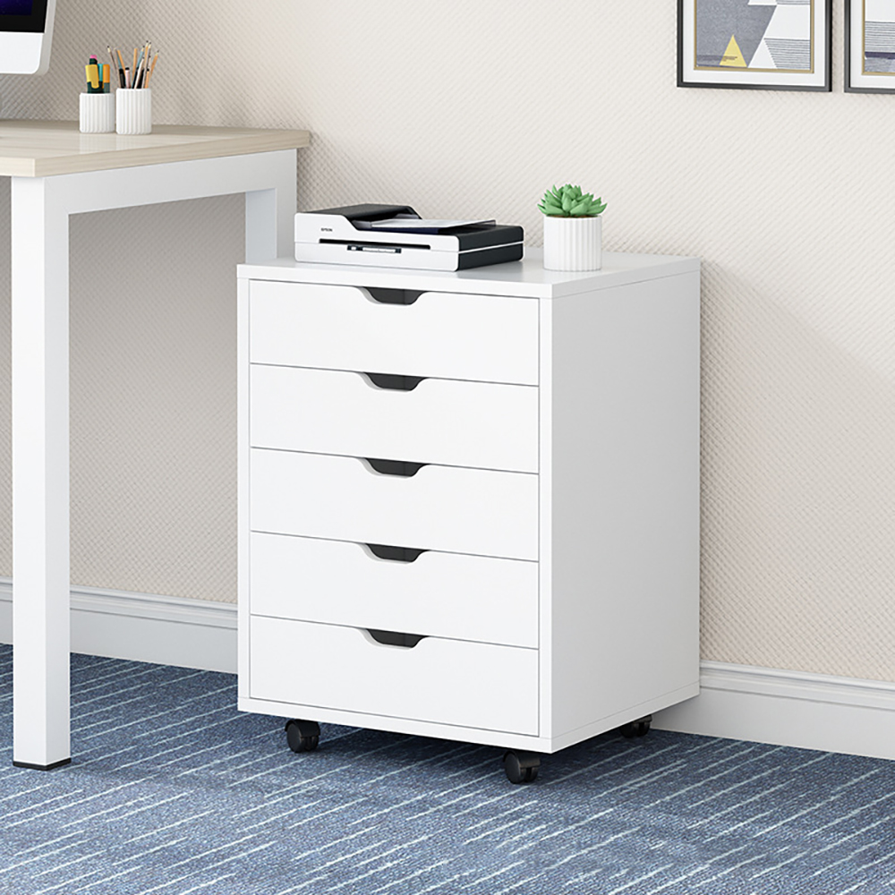 Modern White File Cabinet Minimalist 5-Drawer Office Cabinet with ...