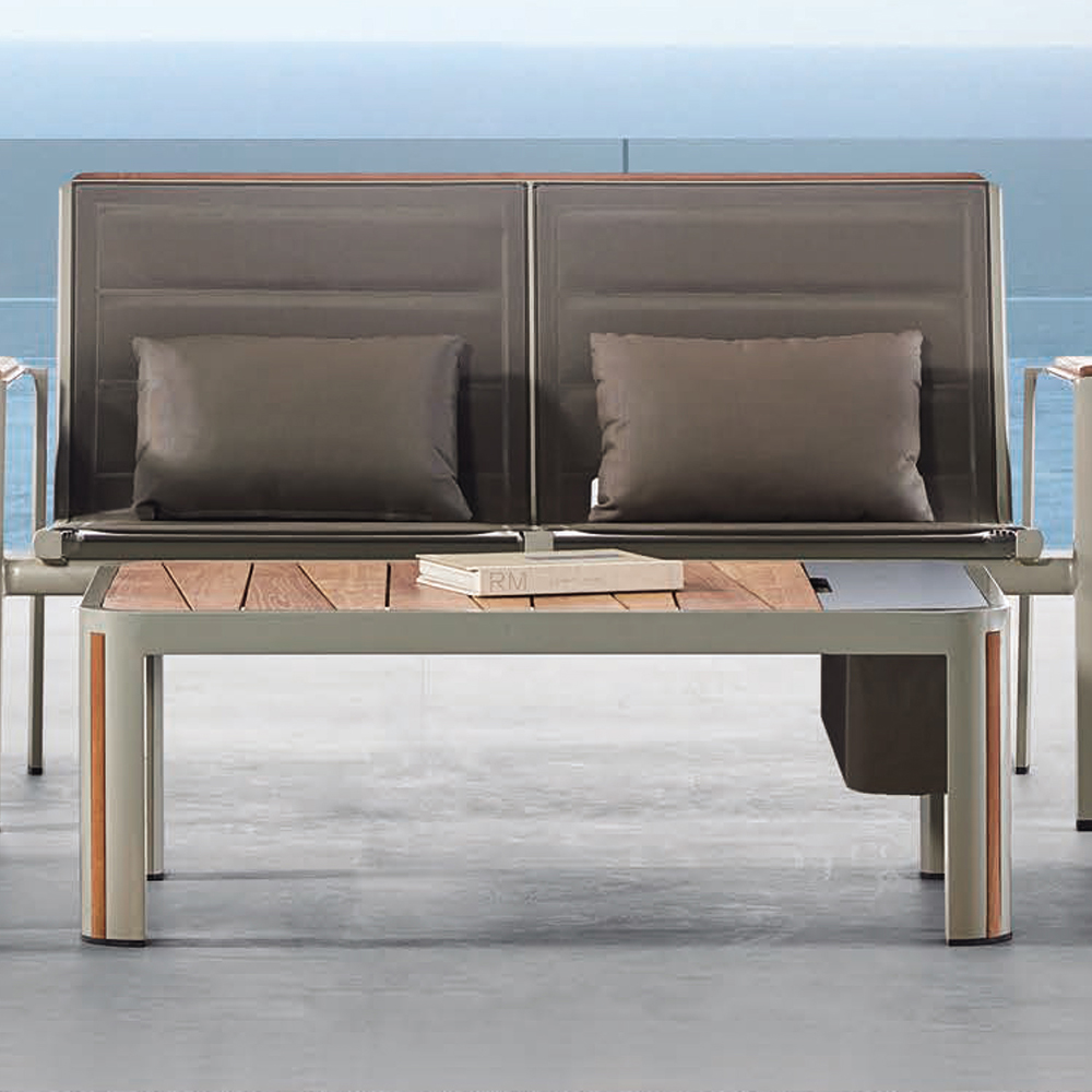 Rectangle Outdoor Coffee Table with Teak Wood Tabletop and Extra ...