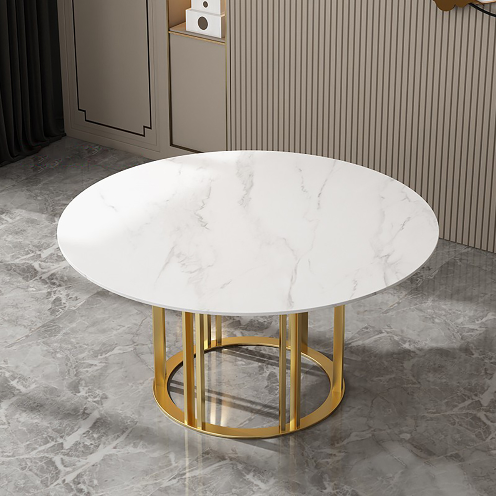 51.2"Dia Modern Round Sintered Stone Top Dining Table with Metal Base ...