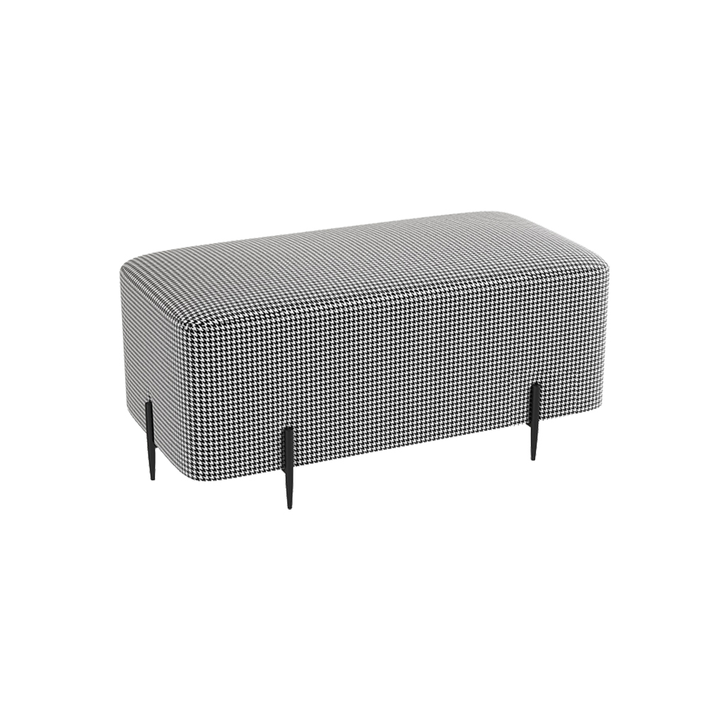 Rectangular Houndstooth Ottoman Stool Linen Upholstery Metal Leg Black ...