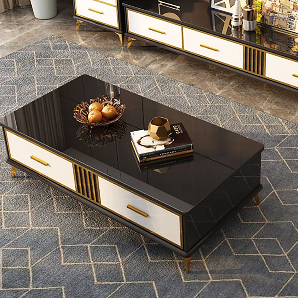 Modern Rectangular Coffee Table with Drawers Stainless Steel Legs-Homary