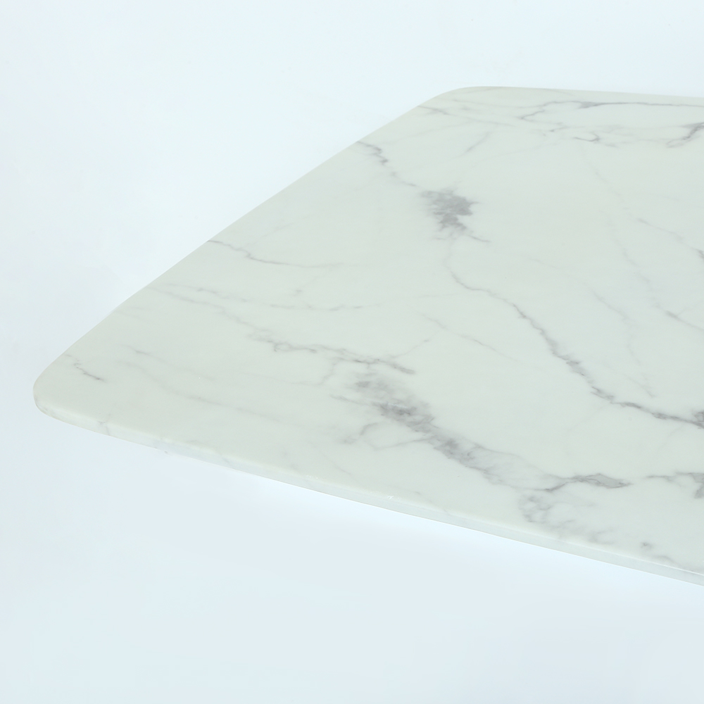 1800mm Modern Rectangular White Faux Marble Dining Table with Metal X-Base