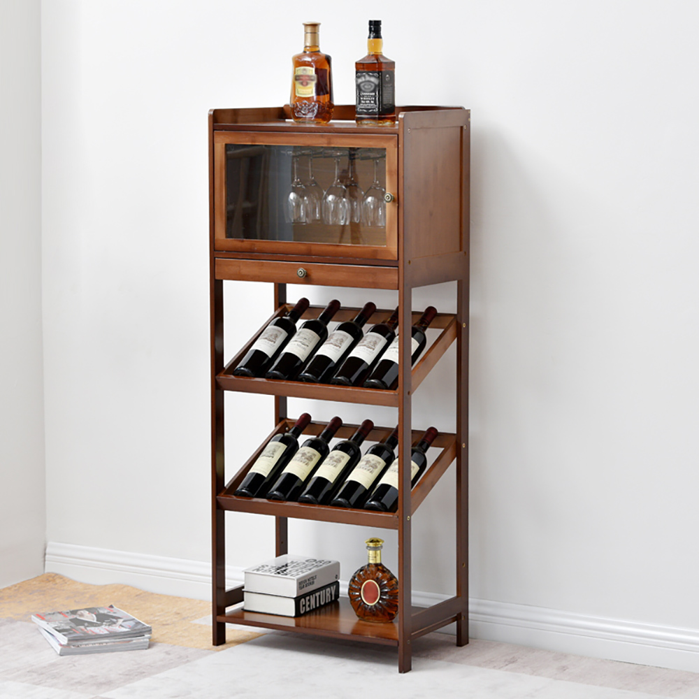 Rustic Modern Standing Wine Rack Shelves with Glass Rack -A-Homary