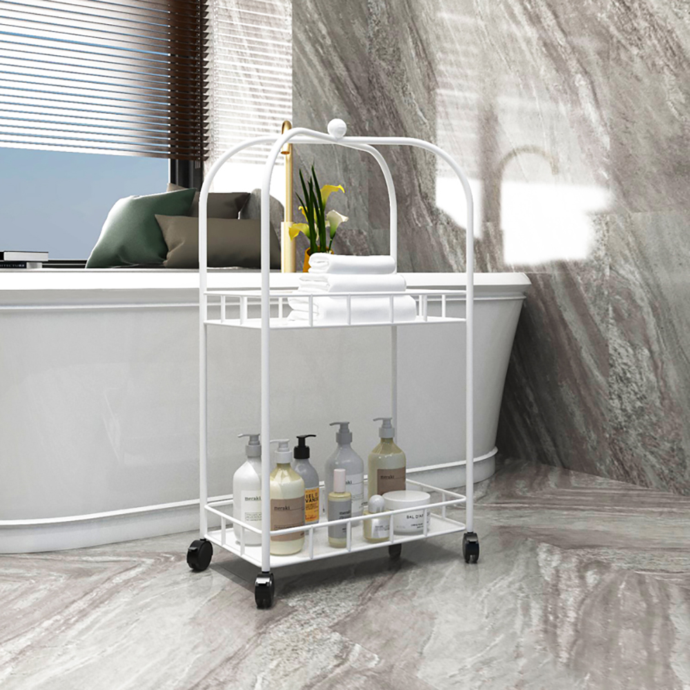 2 Tier Modern Gold Metal Storage Rolling Cart-Homary