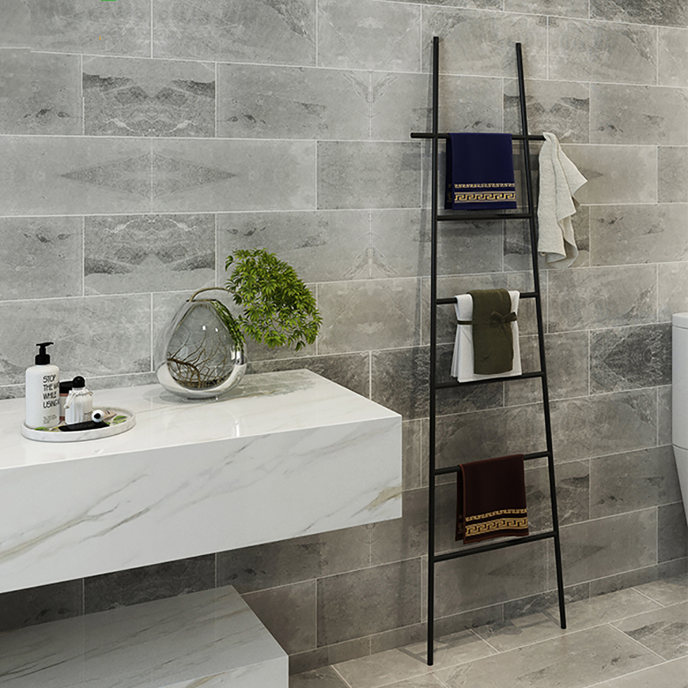 Black Modern Freestanding Bath Ladder Storage Towel Rack - Bathroom ...