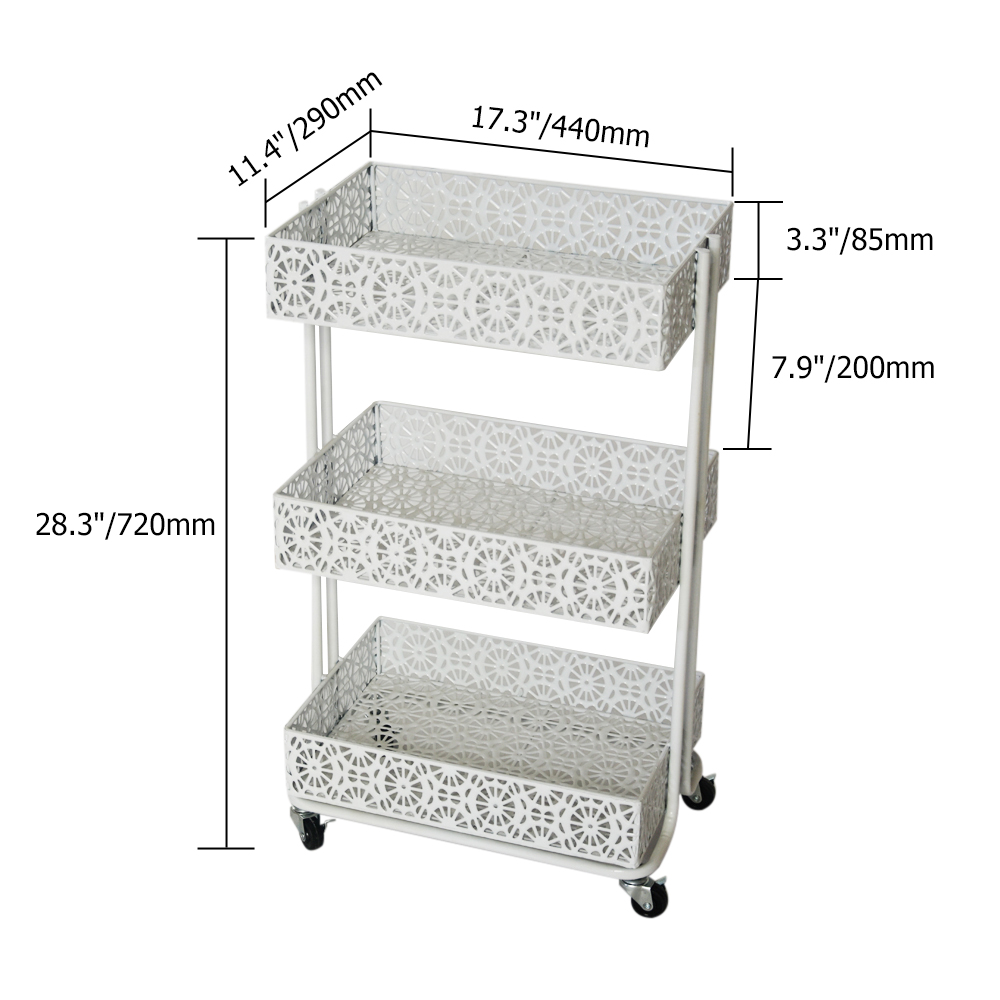 3-Tier Modern Metal Bar Cart on Wheels Gold-Homary