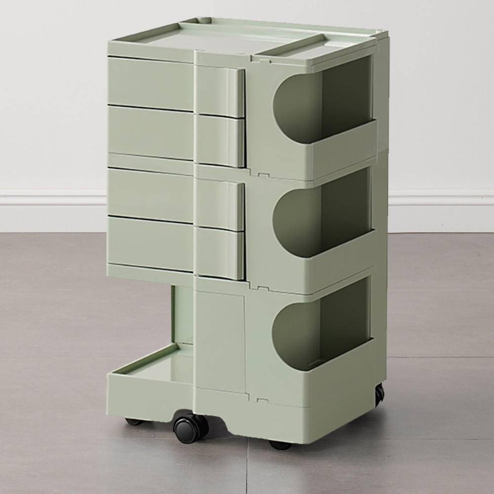 Green End Table with Storage & Wheels Multifunction Side Table-Homary