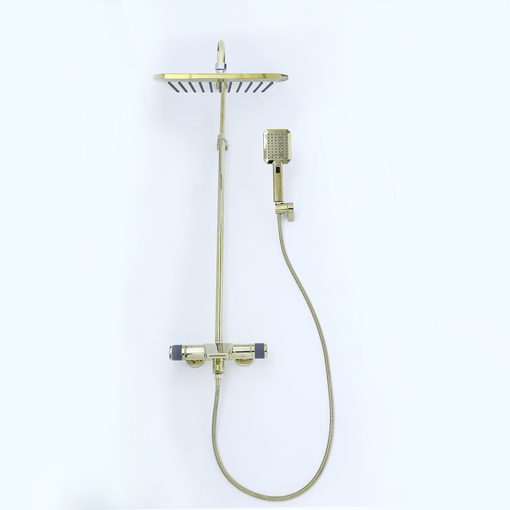 Gold Exposed Shower Faucet Rainfall Shower System with Hand Shower ...
