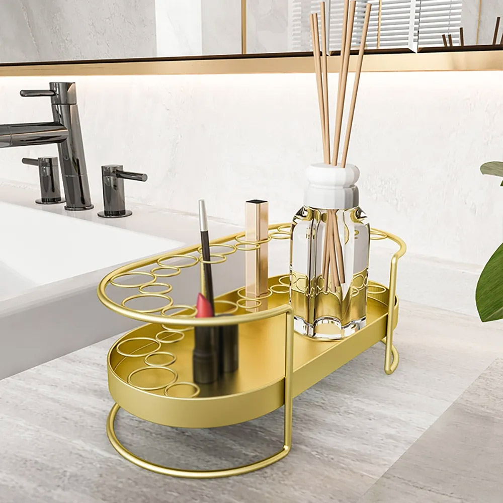 Modern Gold Makeup Oval Desk Organizer Makeup Rack-Homary